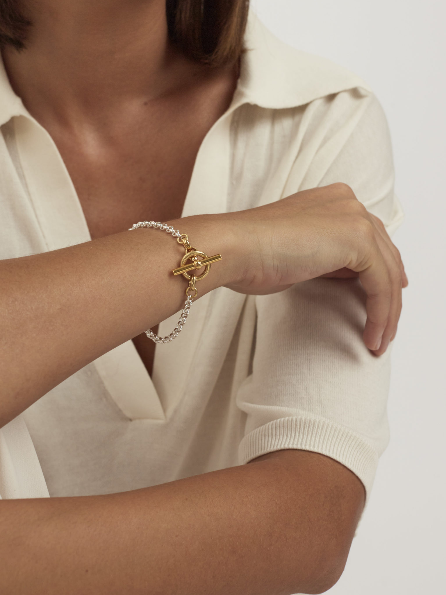 Small Silver and Gold T-bar Clasp on Belcher Chain Bracelet - Tilly ...